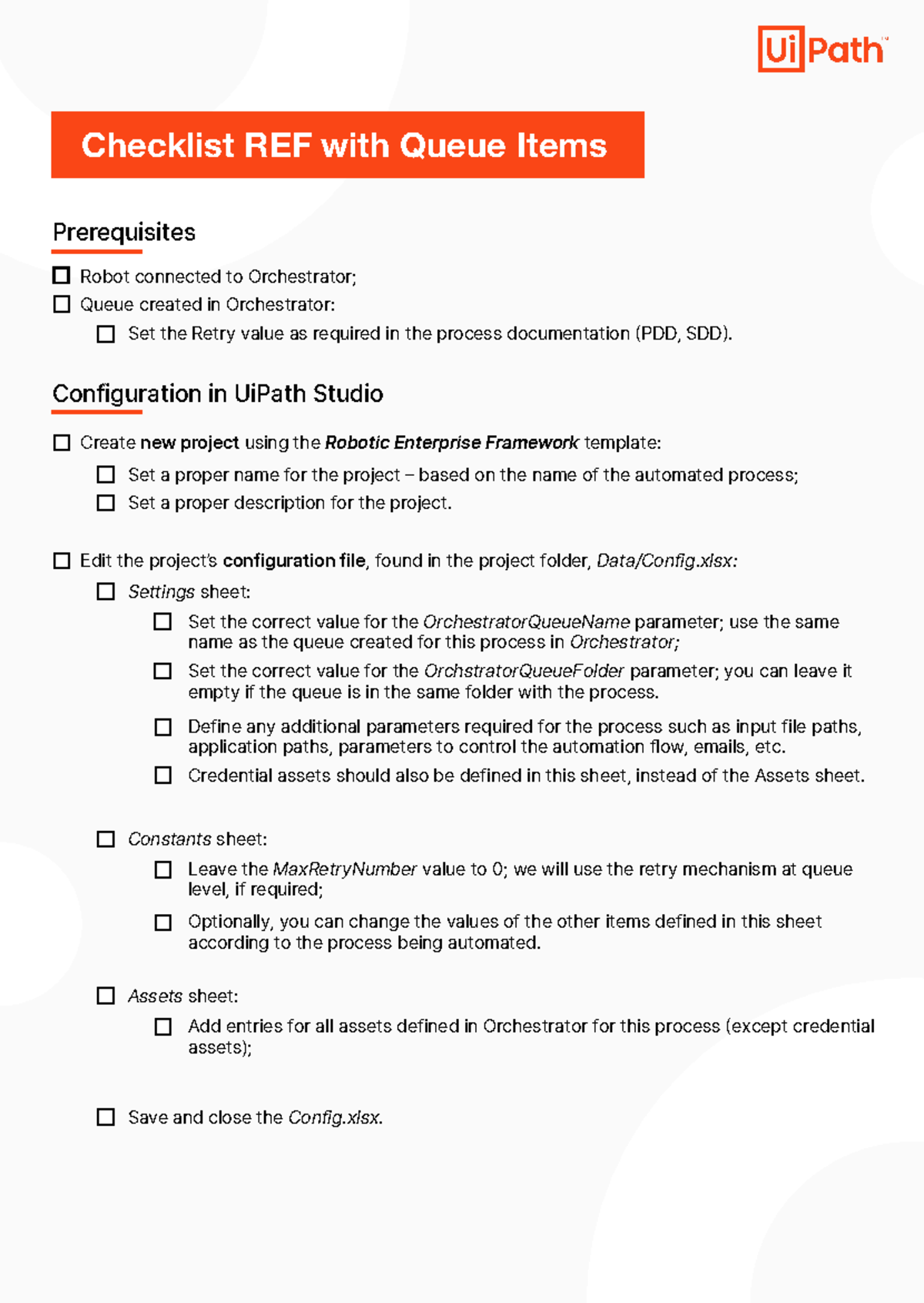 Reframework With Queues Checklist Checklist Ref With Queue Items Robot Connected To