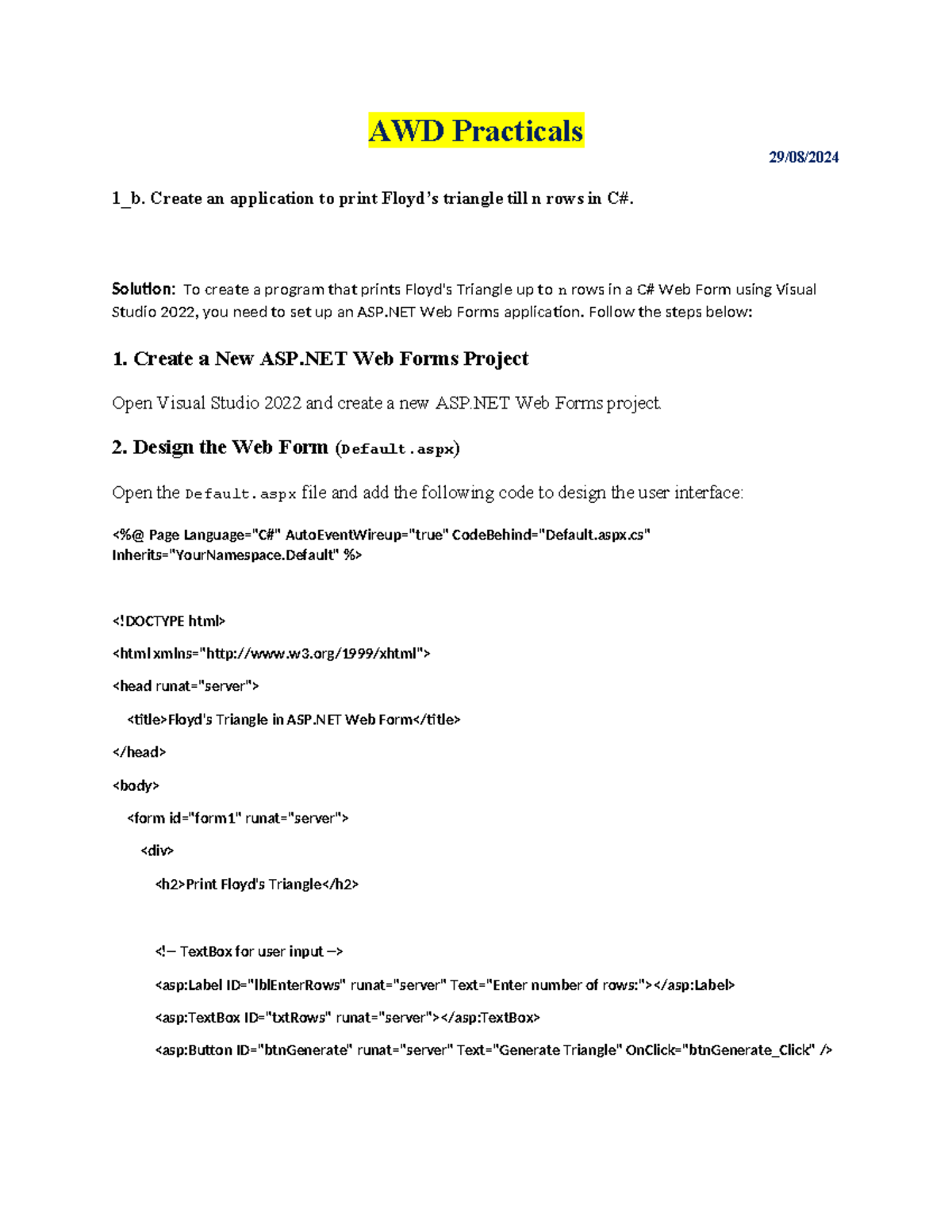 AWD Practicals Shivam - notes - AWD Practicals 29/08/ 1_b. Create an ...