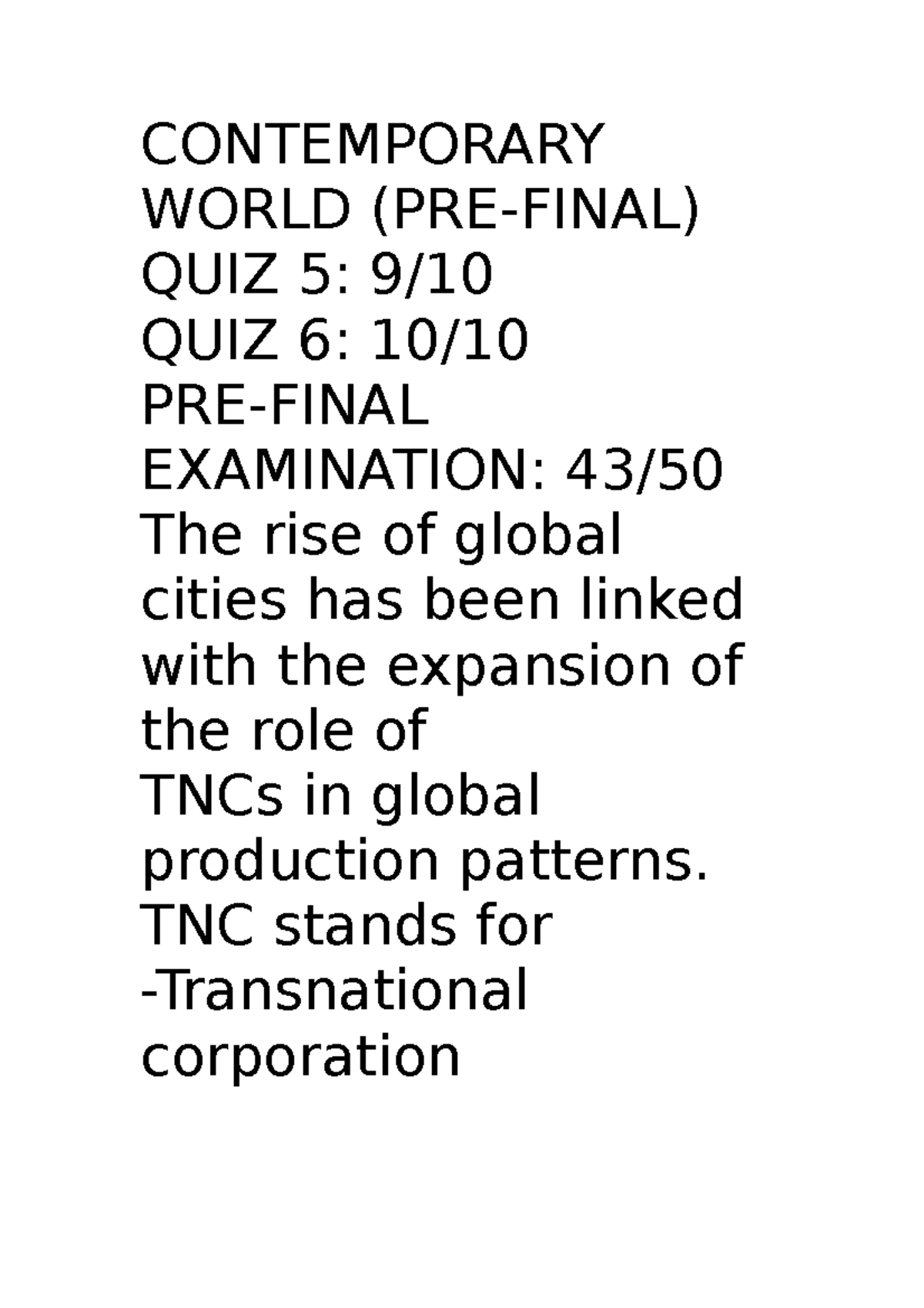 Contemporary World Pre finals exam - CONTEMPORARY WORLD (PRE-FINAL ...