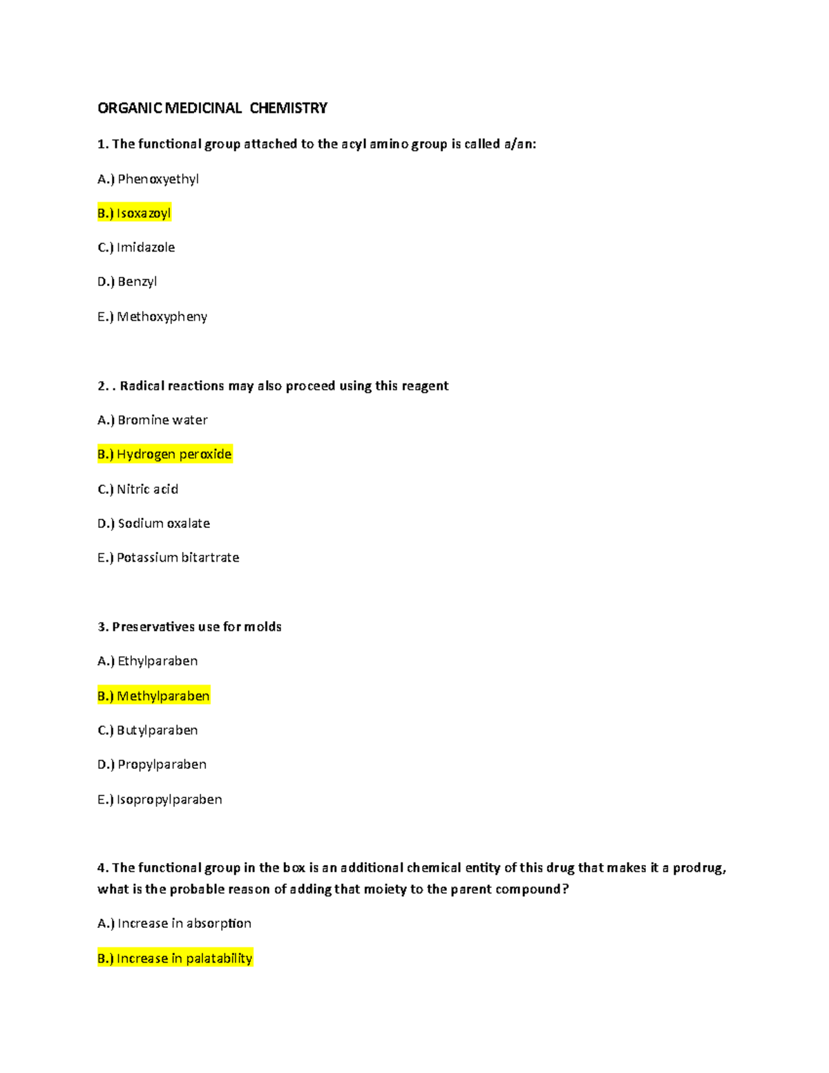 Organic Medicinal Chemistry- Quiz 1 - ORGANIC MEDICINAL CHEMISTRY The ...