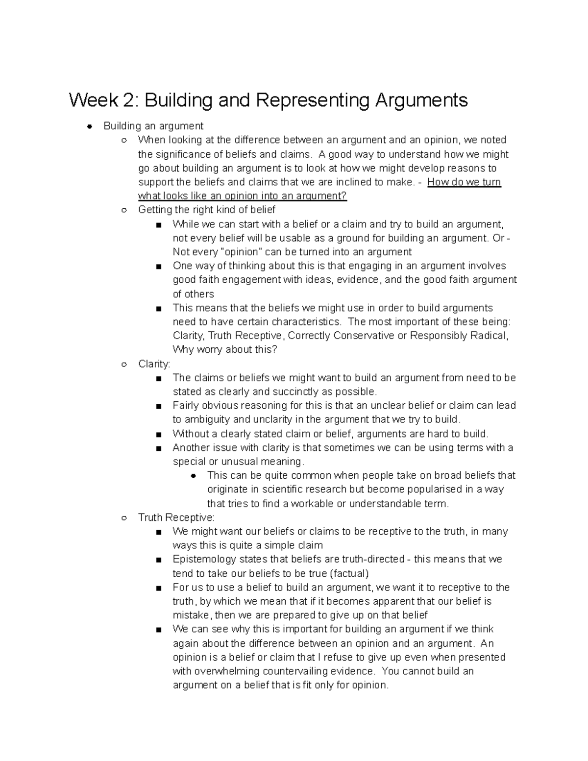 Week 2 Phil Lecture Notes Week 2 Building And Representing Arguments Building An Argument