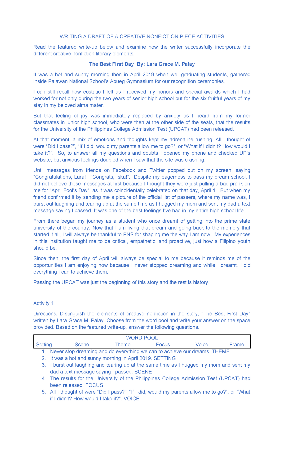 Writing a Draft of Creative Nonfiction Piece Activities - WRITING A ...