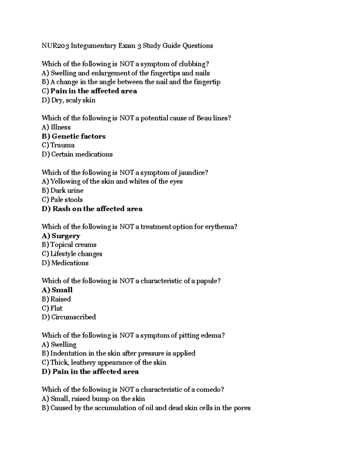 NUR203 Integumentary Exam 3 Notes - NUR203 Integumentary Exam 3 Study ...