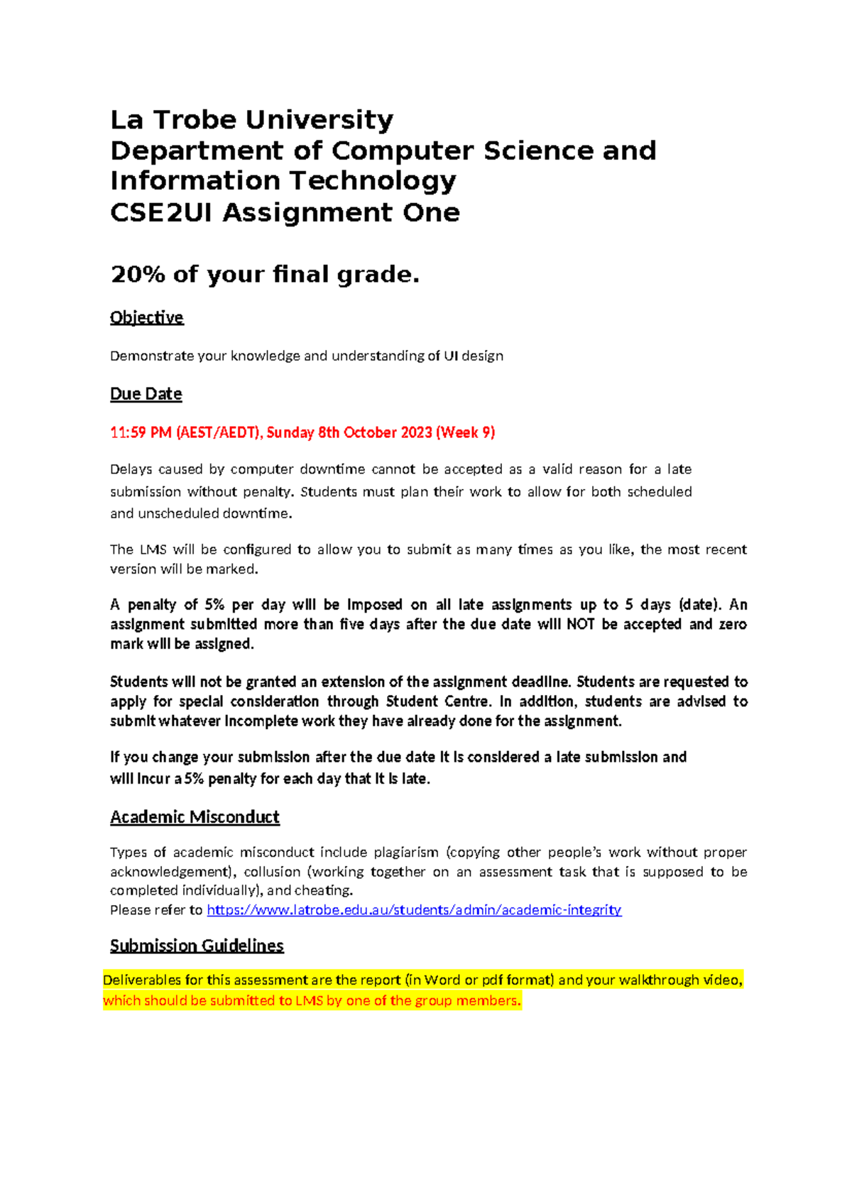 Assignment 1 - User Interface Design - La Trobe University Department of Computer Science and ...