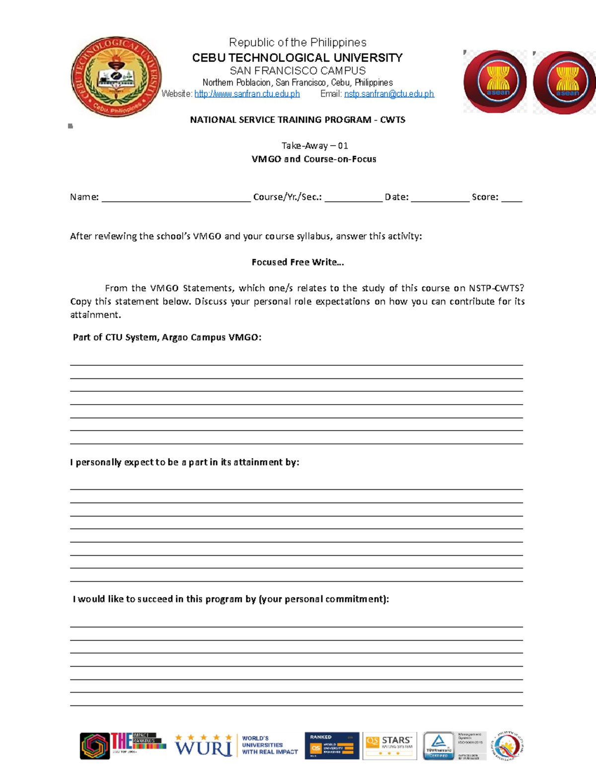 Nstp 1 Module 1 Task Republic Of The Philippines Cebu Technological