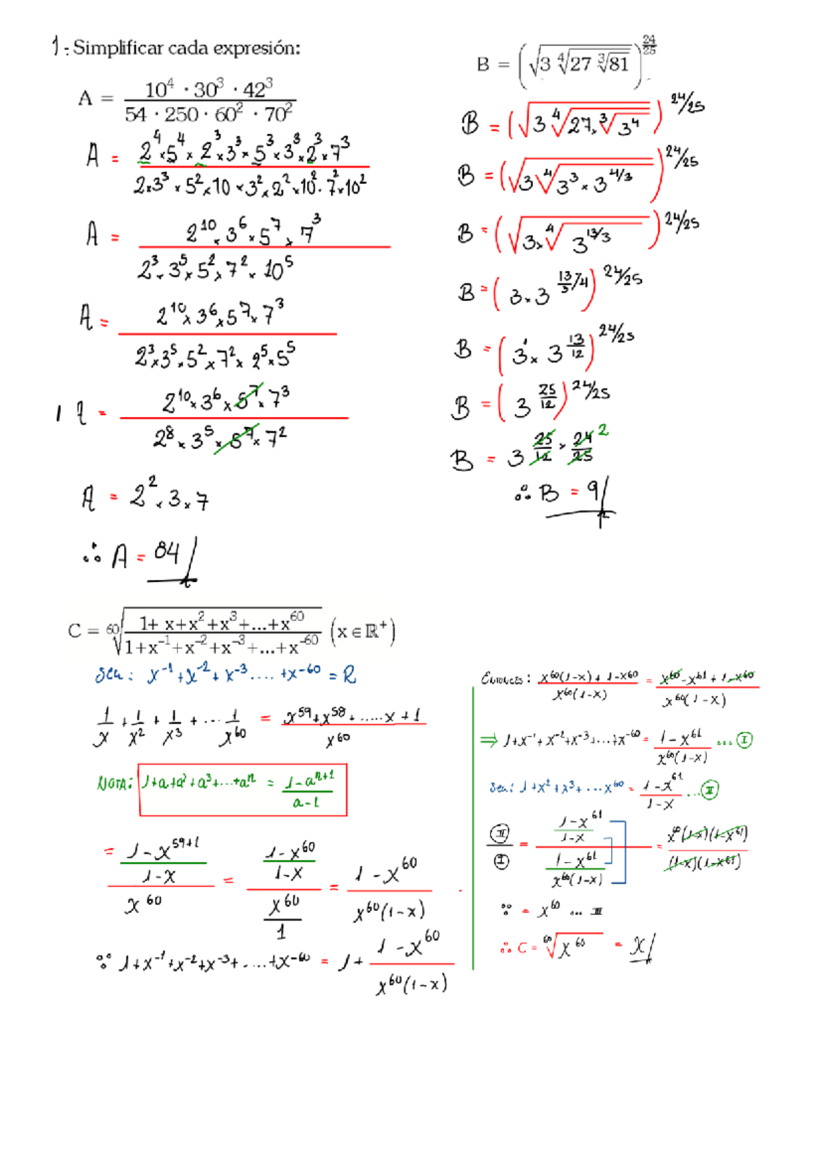Teorema de exponentes - Ejercicios resueltos - 1. Simplificar cada ...