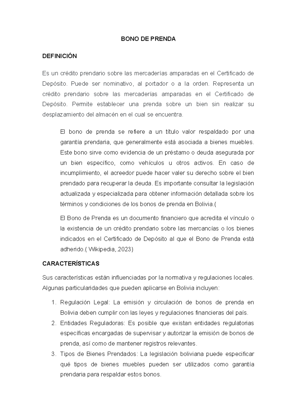 Bono de prenda - BONO DE PRENDA DEFINICIÓN Es un crédito prendario ...