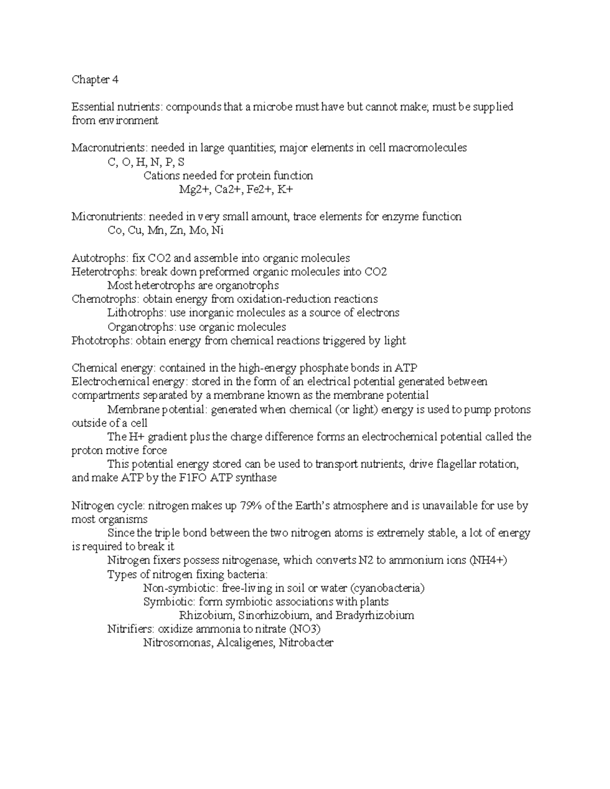 Exam 2 study guide - Summary Biodiversity - Chapter 4 Essential nutrients: compounds that a ...