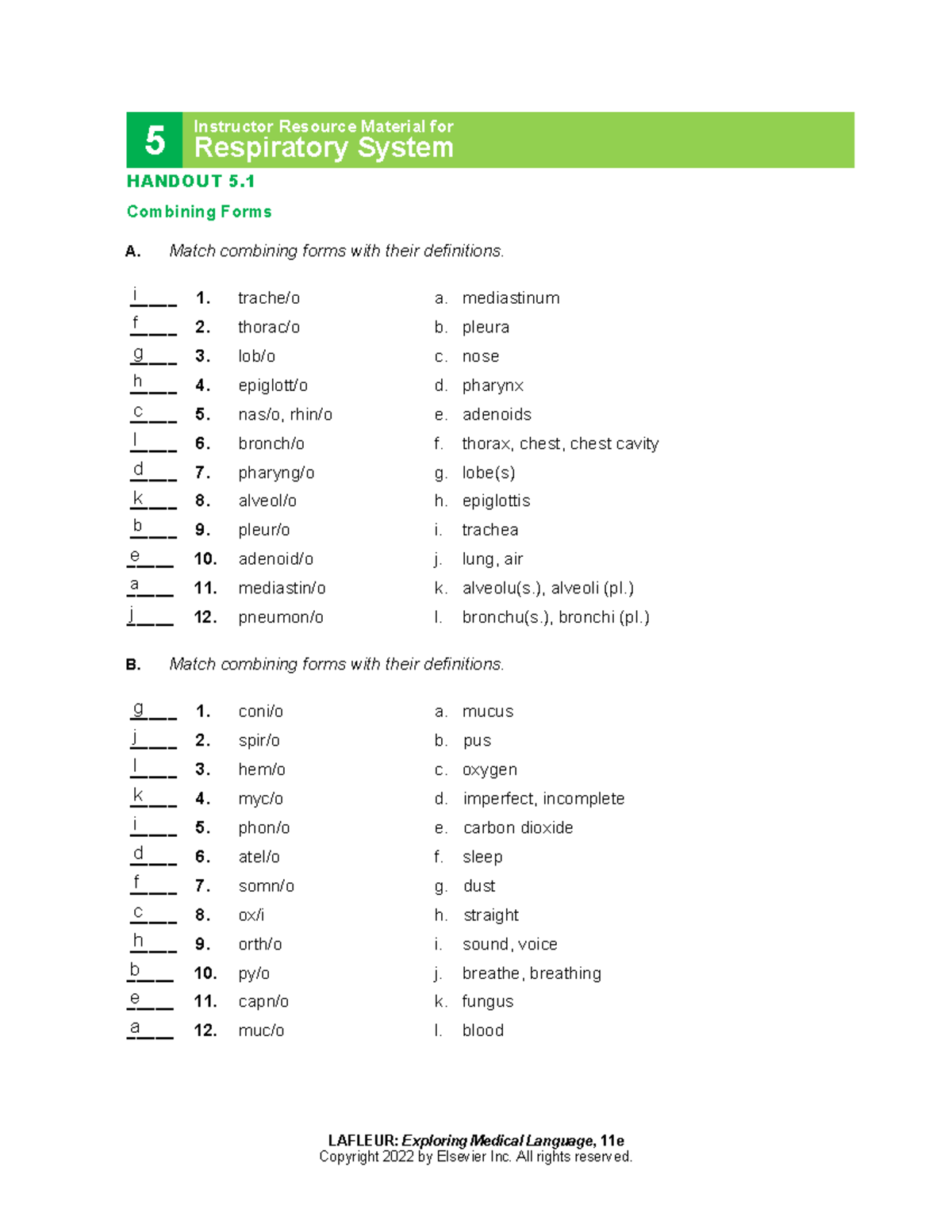 Med Term Chap 5 Worksheet - LAFLEUR: Exploring Medical Language, 11e 5 ...