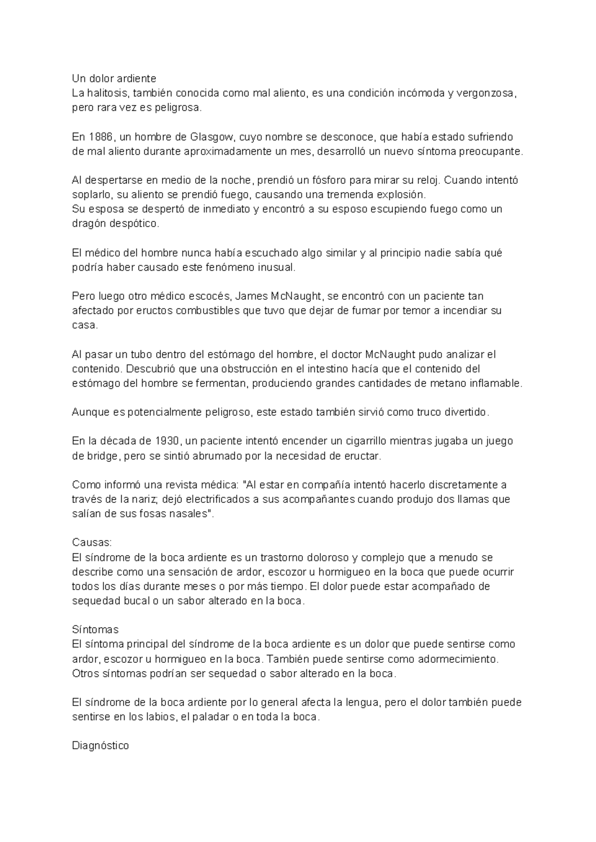 Un dolor ardiente - EXERCISES - Un dolor ardiente La halitosis, también ...