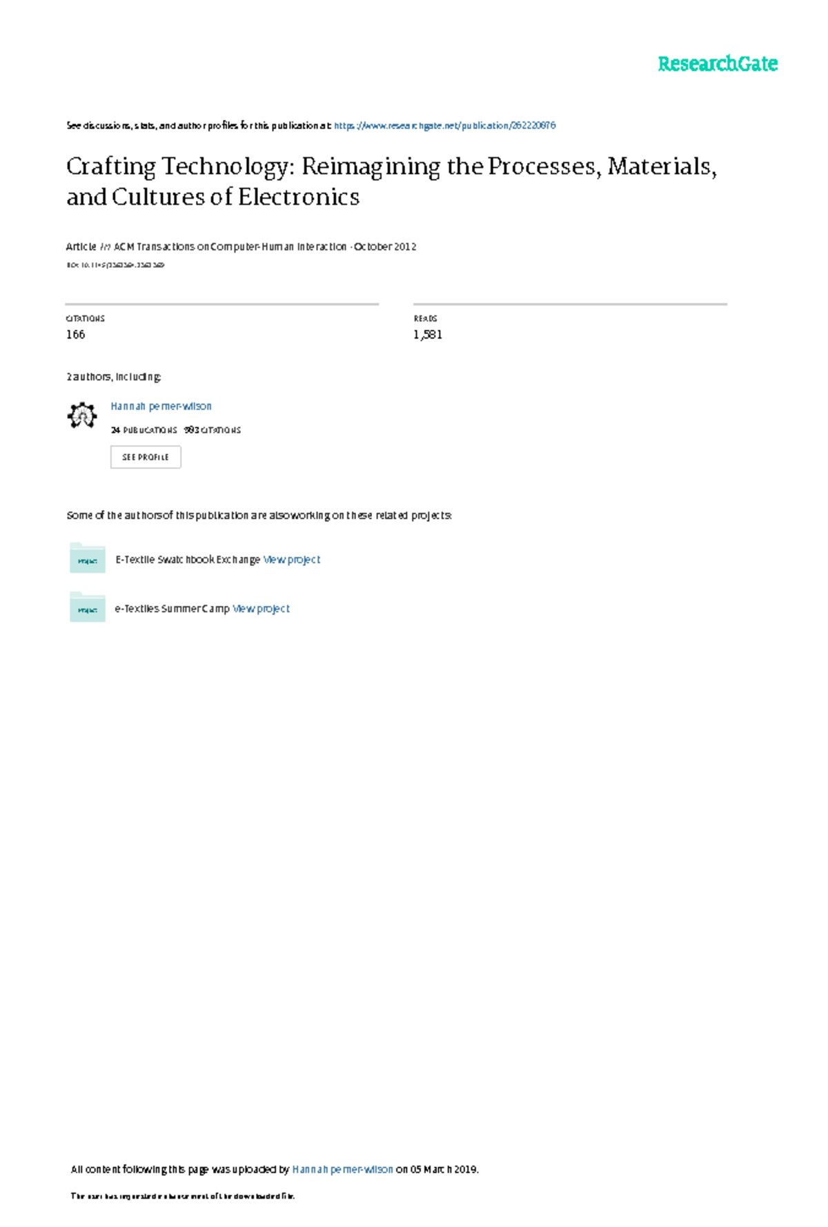 Crafting Technology Reimagining the Processes, Materials, and Cultures ...