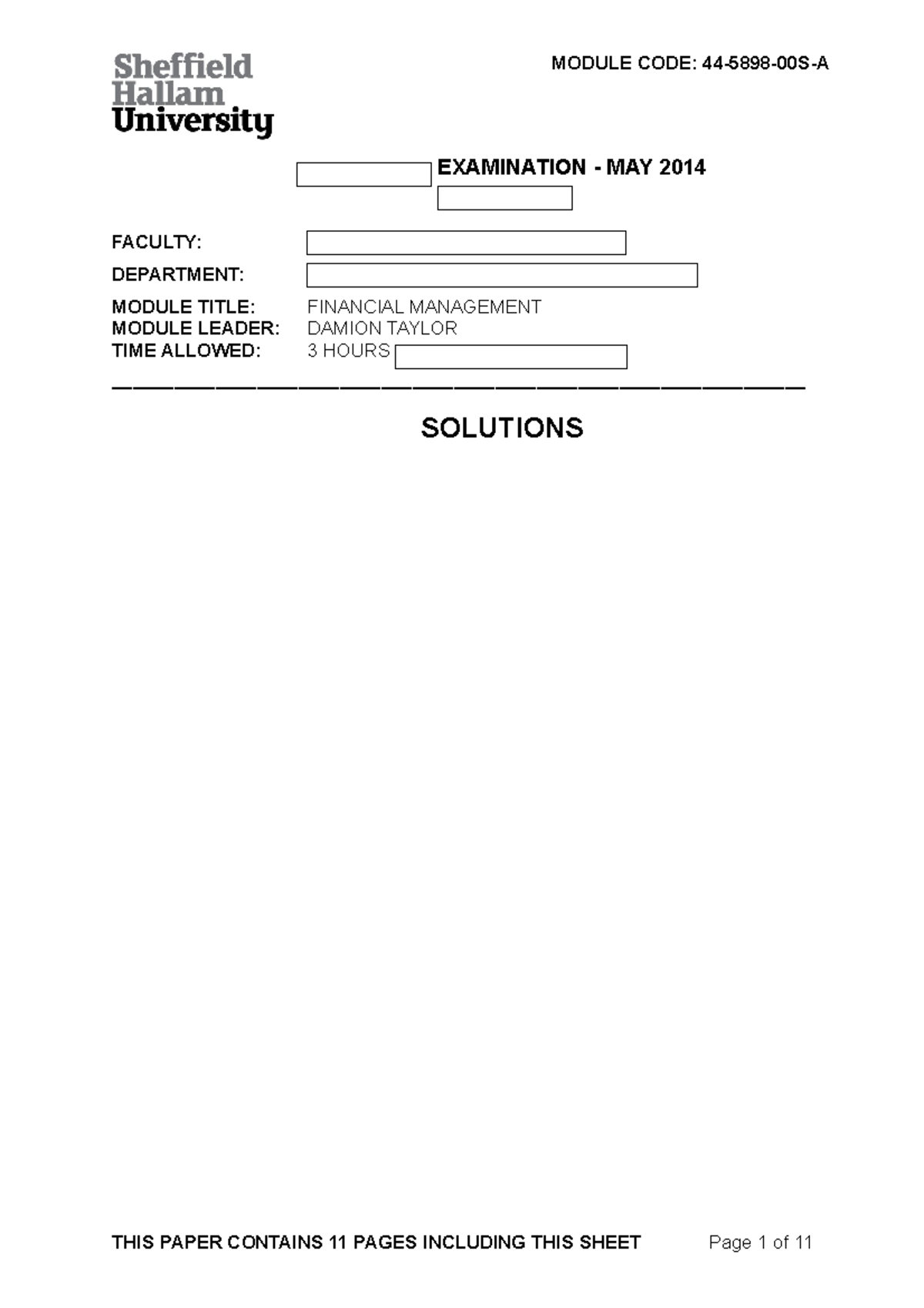 Exam 2 2017, answers - MODULE CODE: SEMESTER TWO EXAMINATION MAY 2014 ...