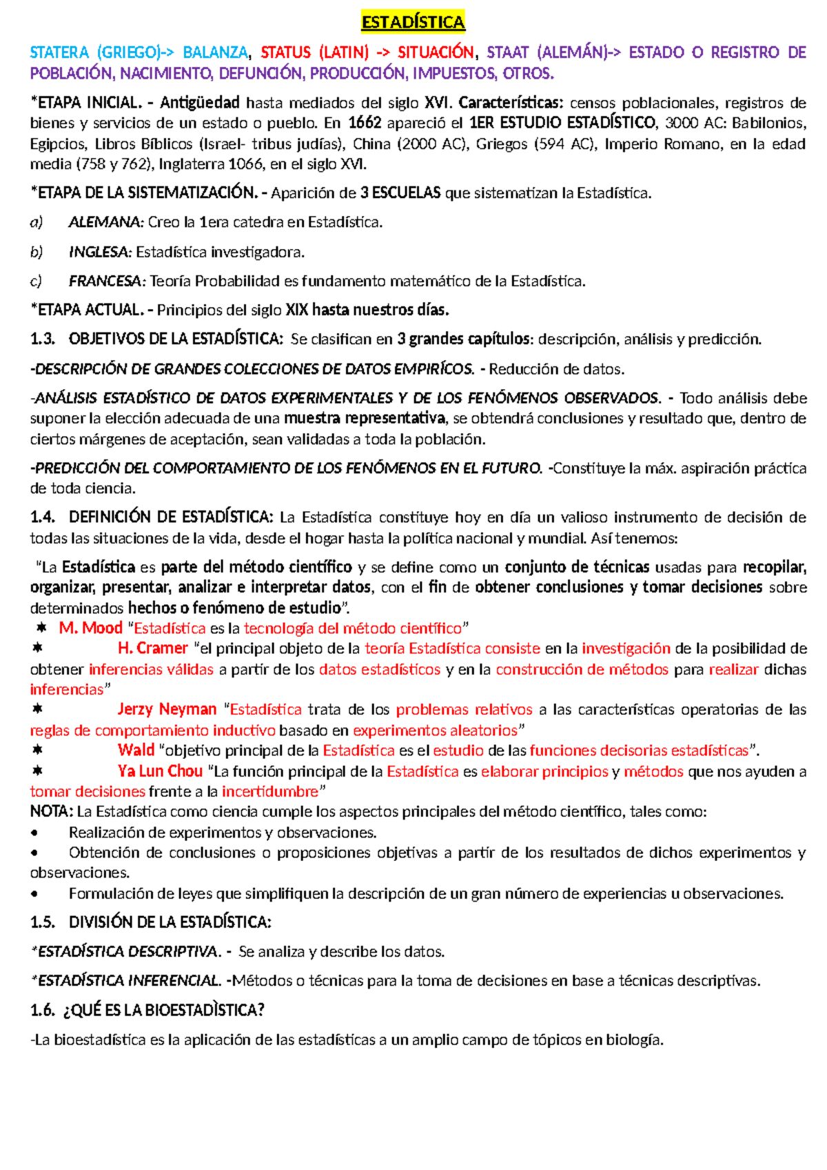 Estadística Repasooo I ERA Practica - ESTADÍSTICA STATERA (GRIEGO ...