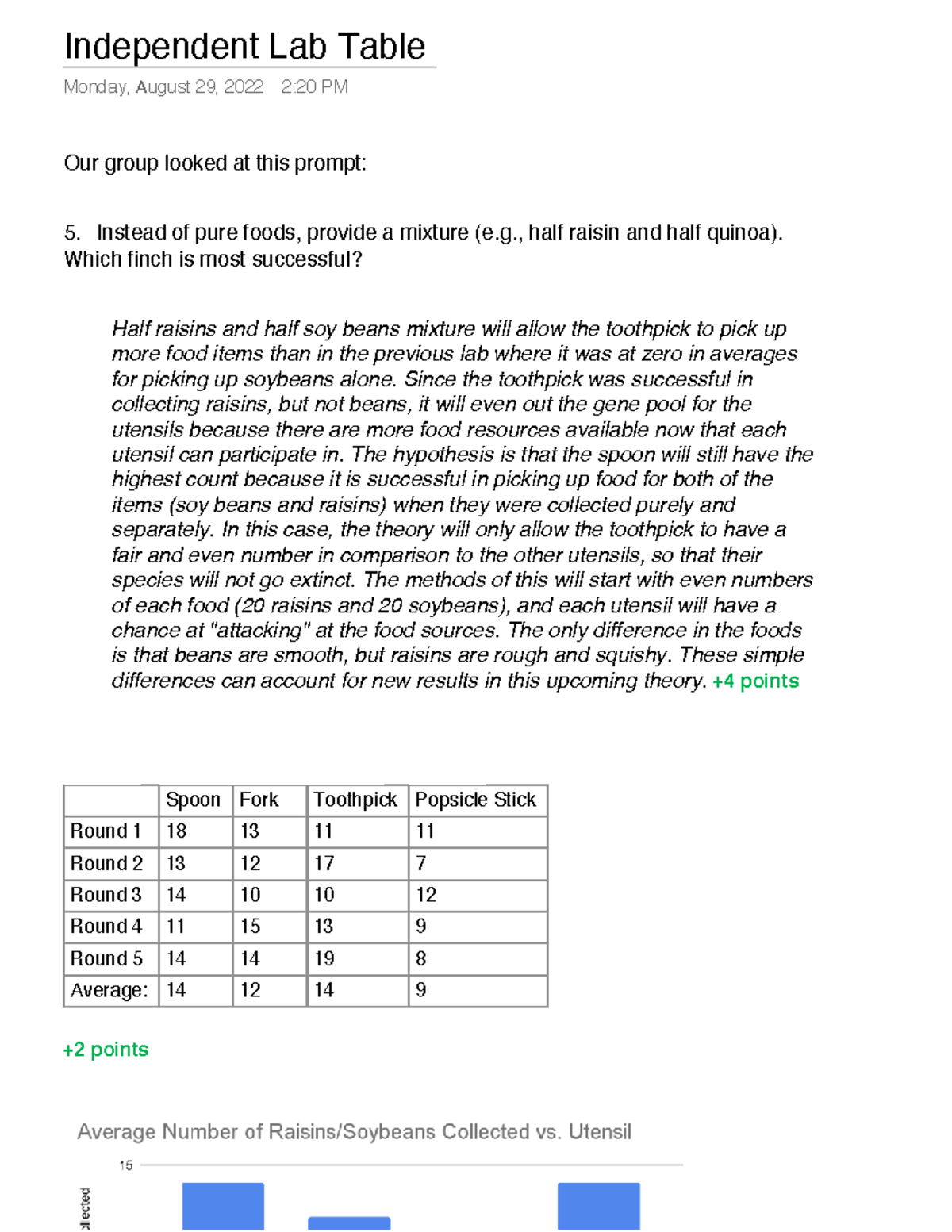 Natural selection lab - Full work shown for a lab assignment along with ...