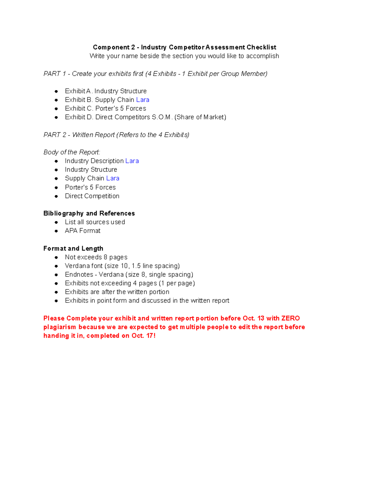 Culminating Project-Component 2 Check list - Component 2 - Industry ...