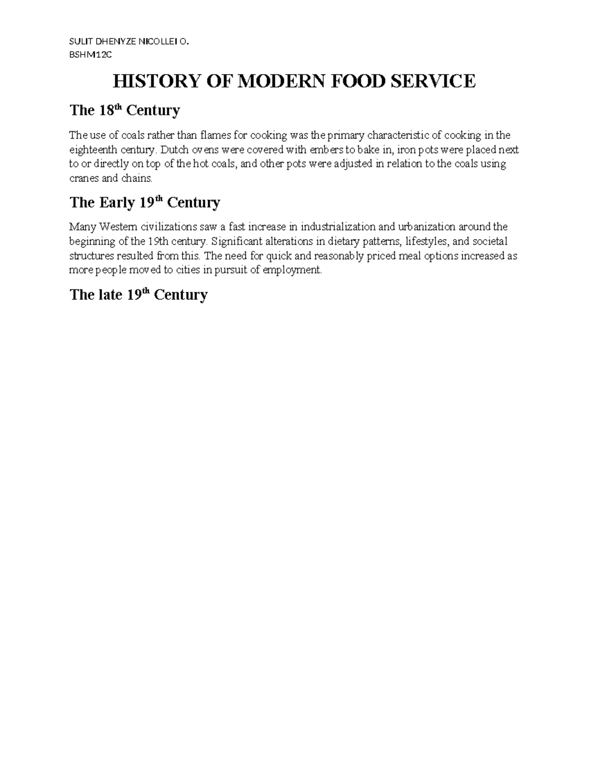 History OF Modern FOOD Service - SULIT DHENYZE NICOLLEI O. BSHM12C ...