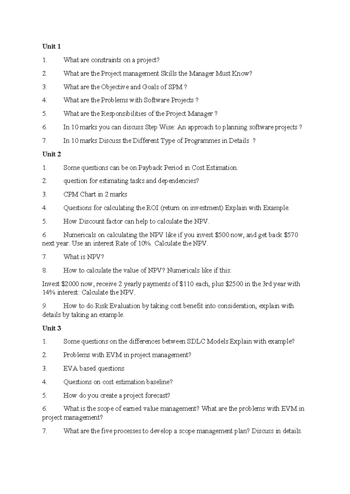 Final questionsfor MTE - Unit 1 What are constraints on a project? What are the Project ...