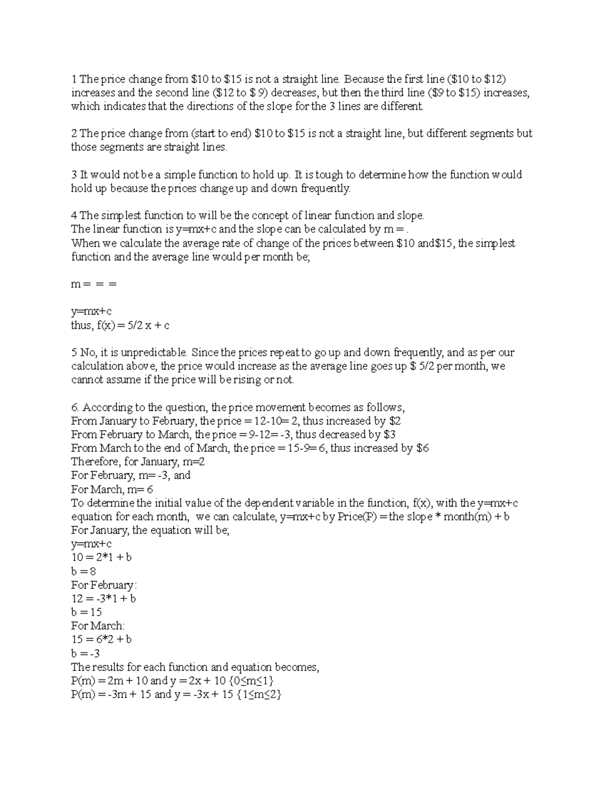 MATH 1201 UNIT-2 Discussion Assignment - 1 The price change from $10 to ...