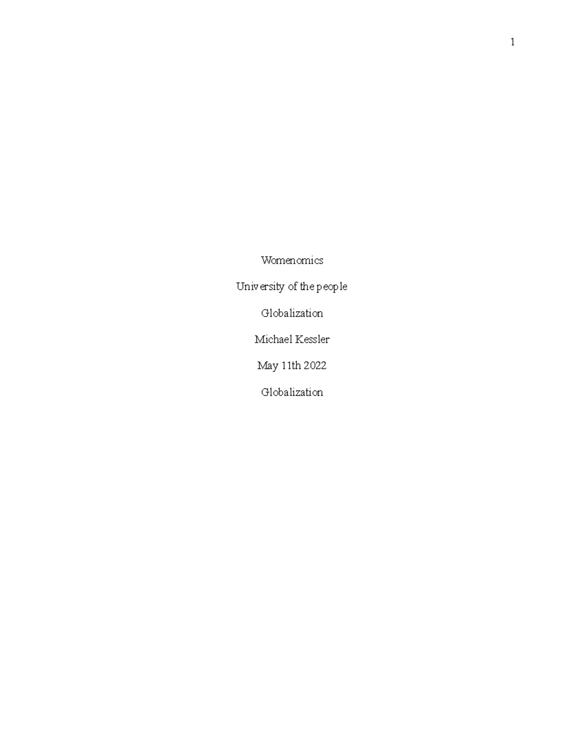 UNIT 5 Written Assignment - Womenomics - Womenomics University of the people Globalization ...