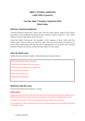 AYB200-2021-1 L1 Tutorial Questions - TUTORIAL 1 - QUESTIONS INTRODUCTION TO AYB200 AND OVERVIEW ...