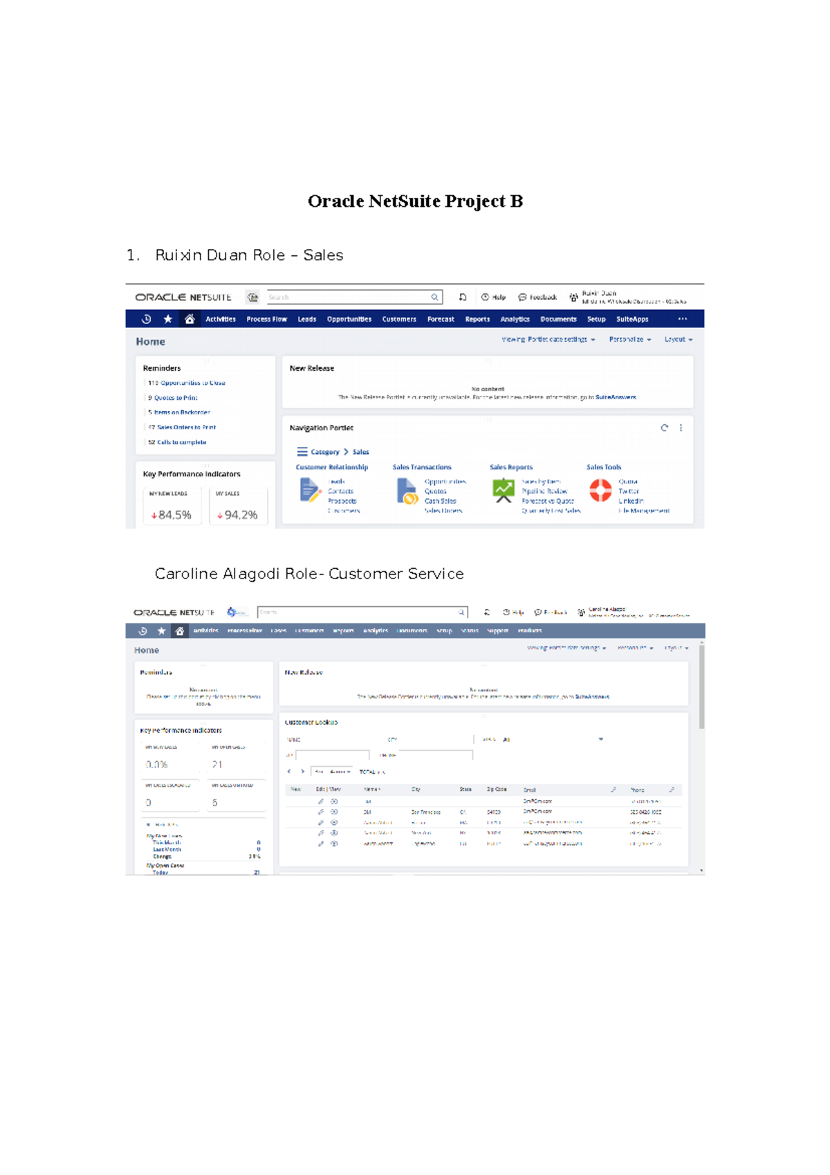 Oracle Net Suite Project B - Oracle NetSuite Project B Ruixin Duan Role ...