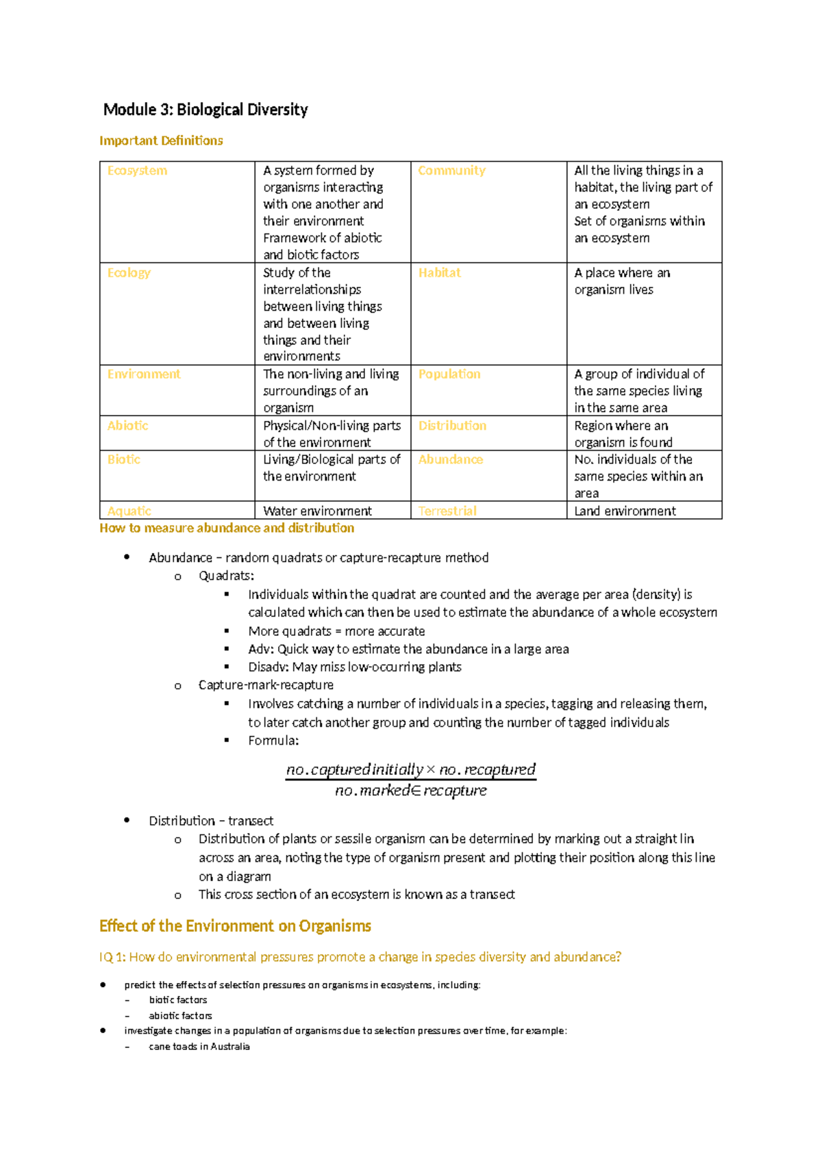 Module 3 Biology Notes - Module 3: Biological Diversity Important ...