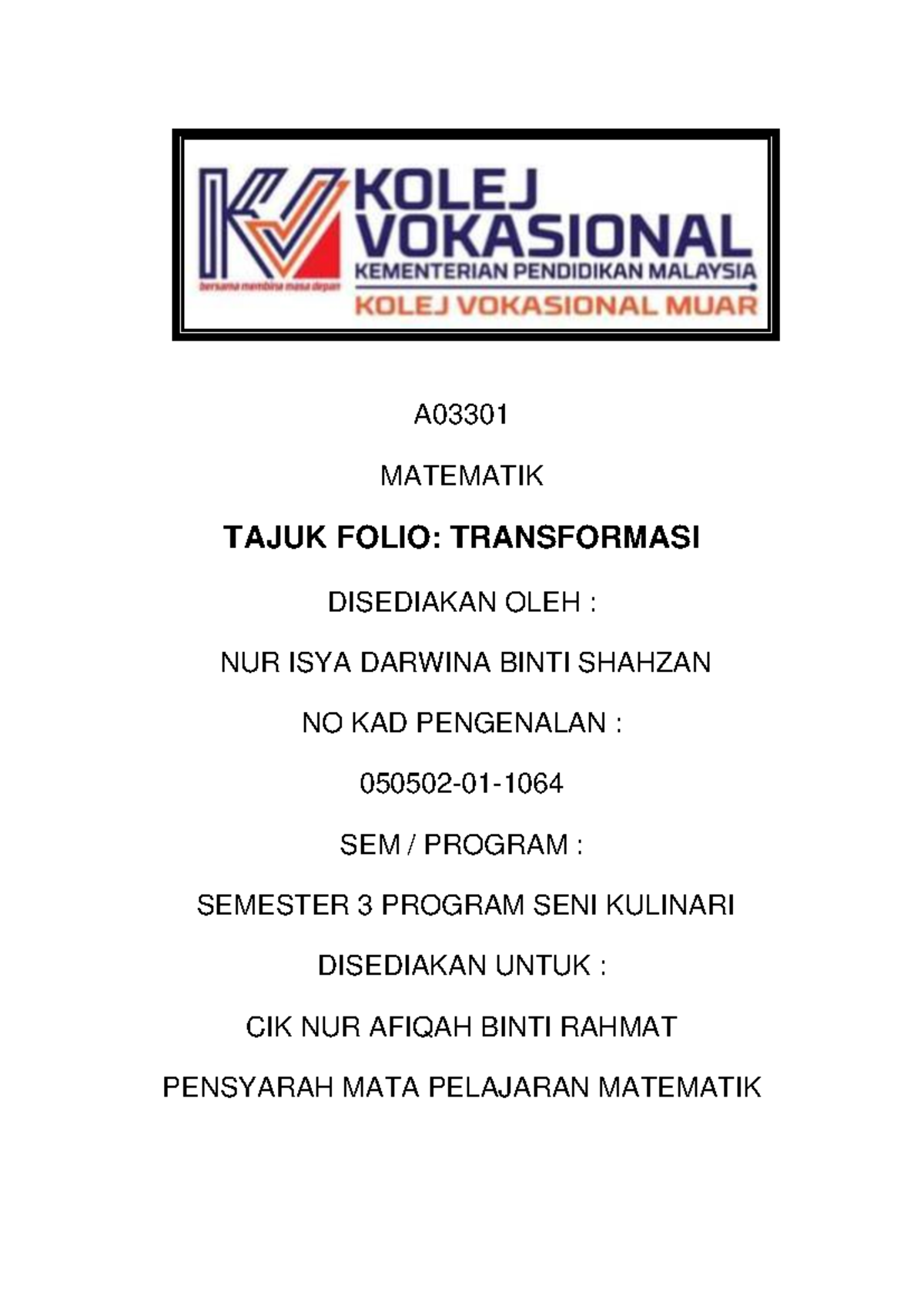 Pbmath SEM 3 ISYA - Pb math sem 3 - A MATEMATIK TAJUK FOLIO ...