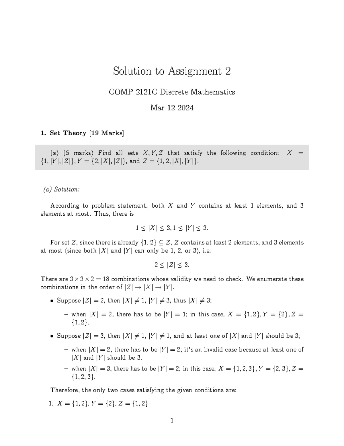 Solution to assignment 2 - (a) Solution: According to problem statement, both X and Y contains ...
