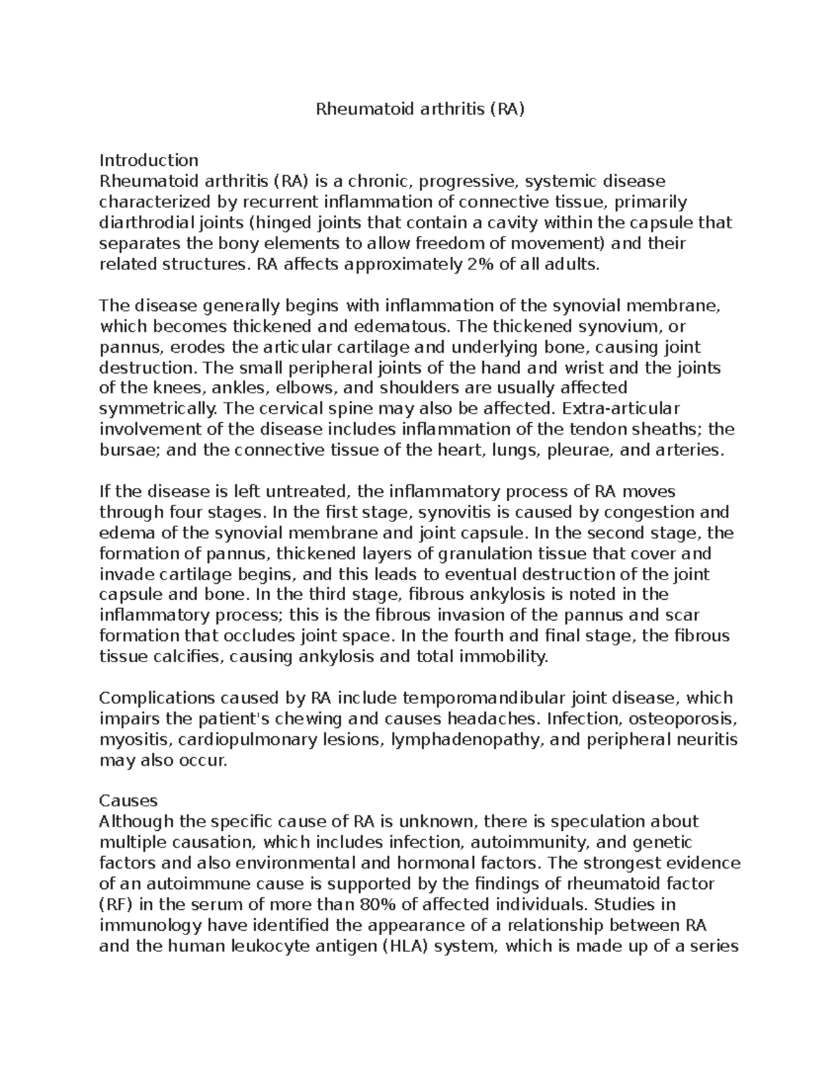 Rheumatoid arthritis - RA notes - Rheumatoid arthritis (RA ...