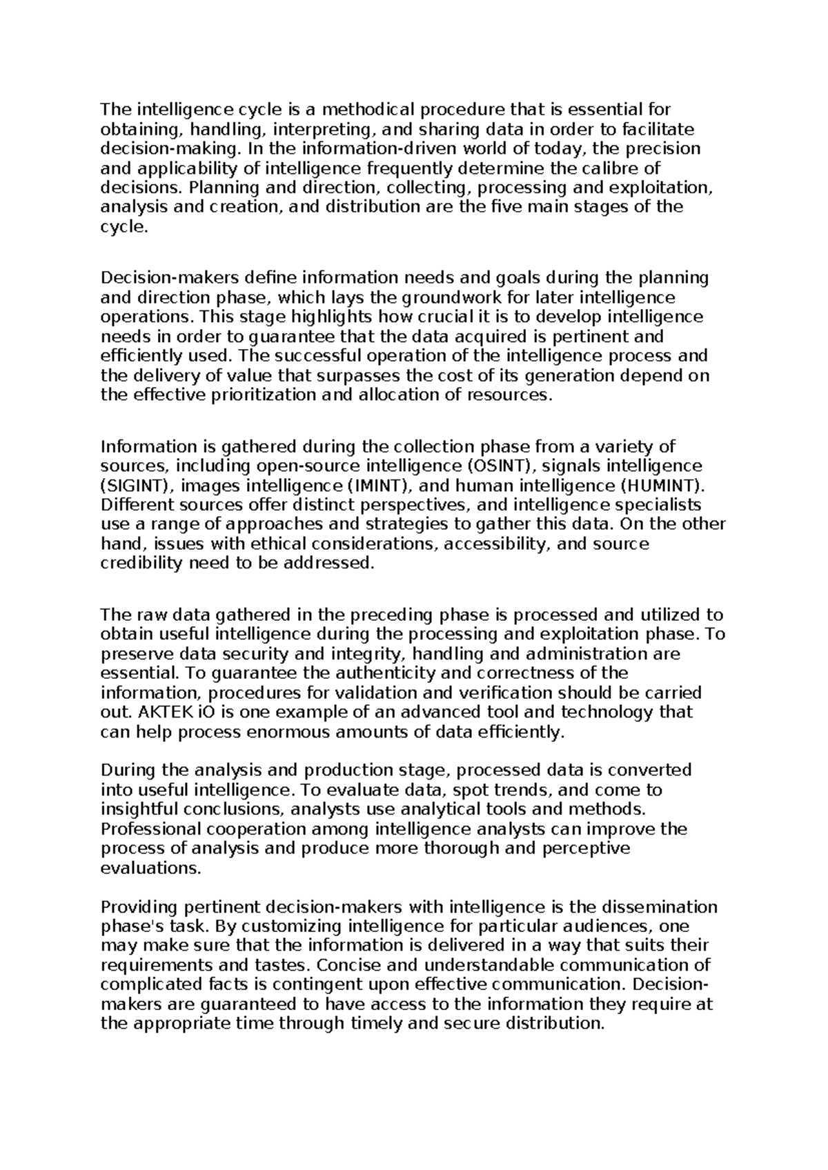 Summary of argument - The intelligence cycle is a methodical procedure ...