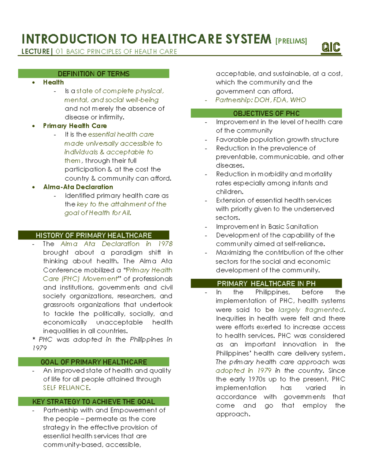 Healthcare-Systems-Reviewer - INTRODUCTION TO HEALTHCARE SYSTEM ...