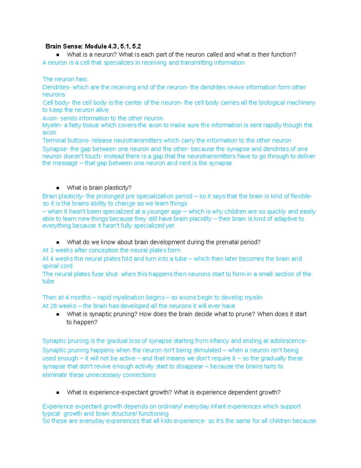 Brain Sense study guide - PSY 231 - Miami University - Studocu