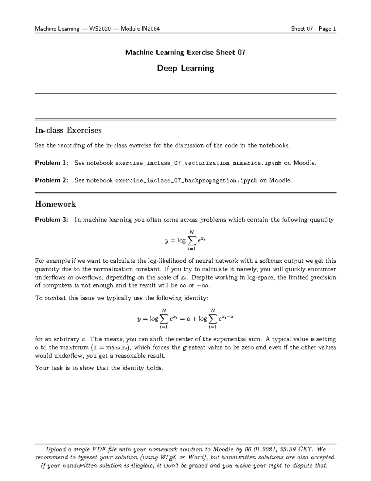 ML exercise solution 07 deep learning - Machine Learning — WS2020 — Module IN2064 Sheet 07·Page ...