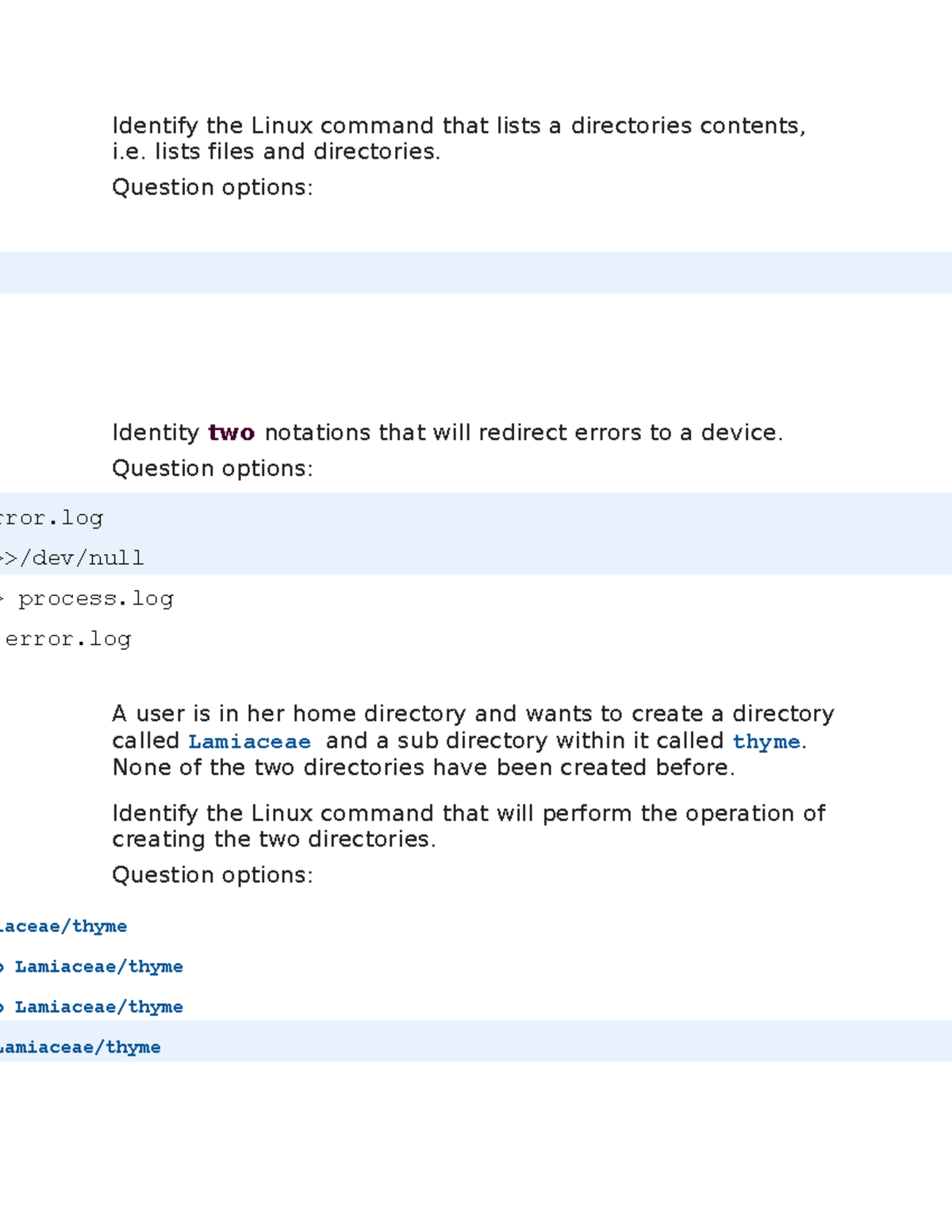 Linux midterm - Identify the Linux command that lists a directories contents, i. lists files and ...