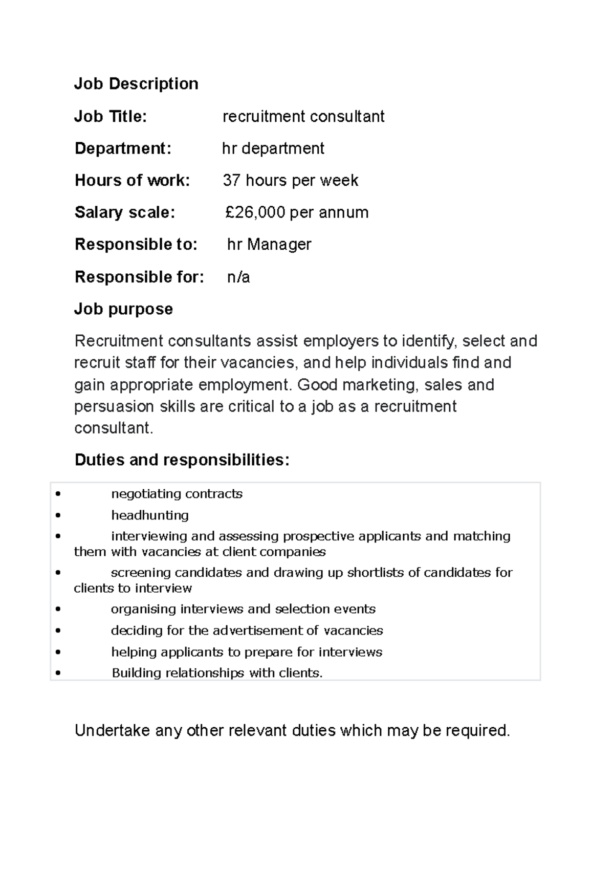 Job discription unit 8 - bbbbbbbbb - Job Description Job Title ...