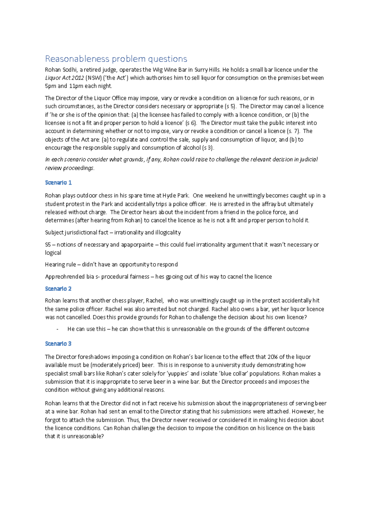 Unreasonableness problem questions - Reasonableness problem questions ...