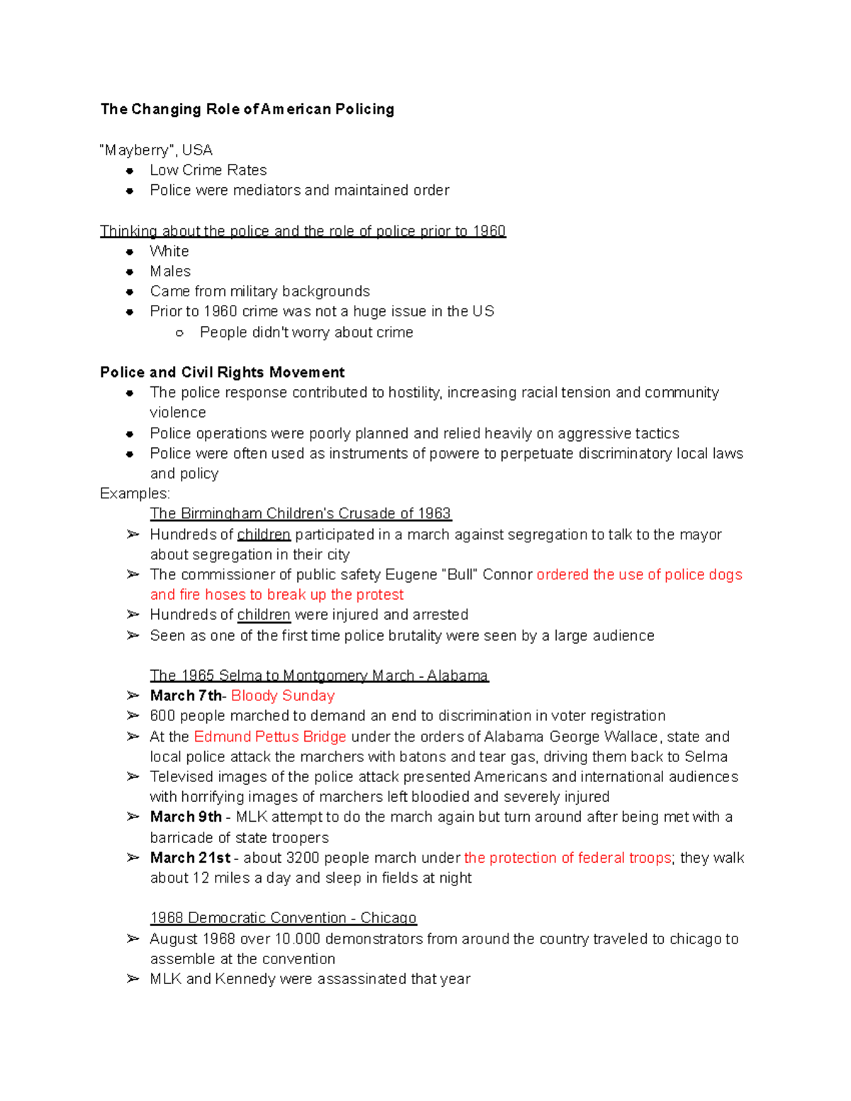 Issues in Policing - notes - The Changing Role of American Policing