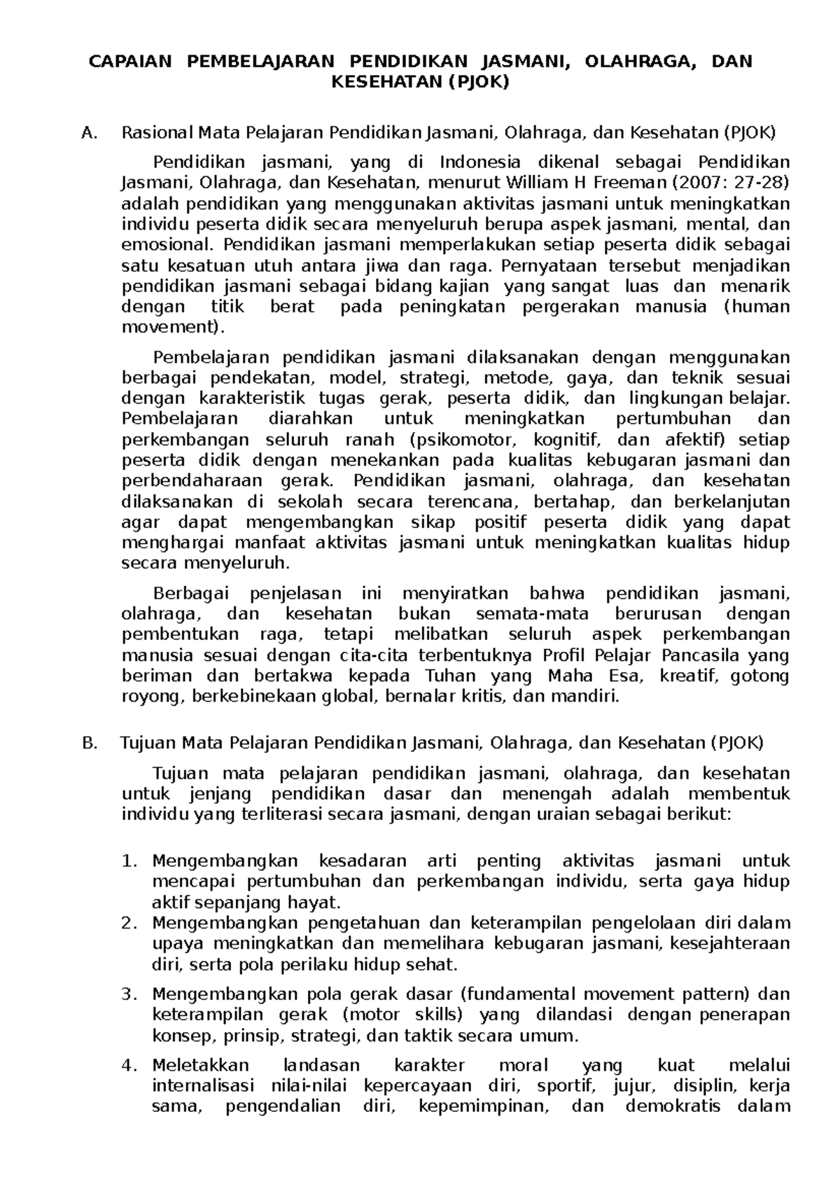 8 CP PJOK FASE D - bagus - CAPAIAN PEMBELAJARAN PENDIDIKAN JASMANI ...