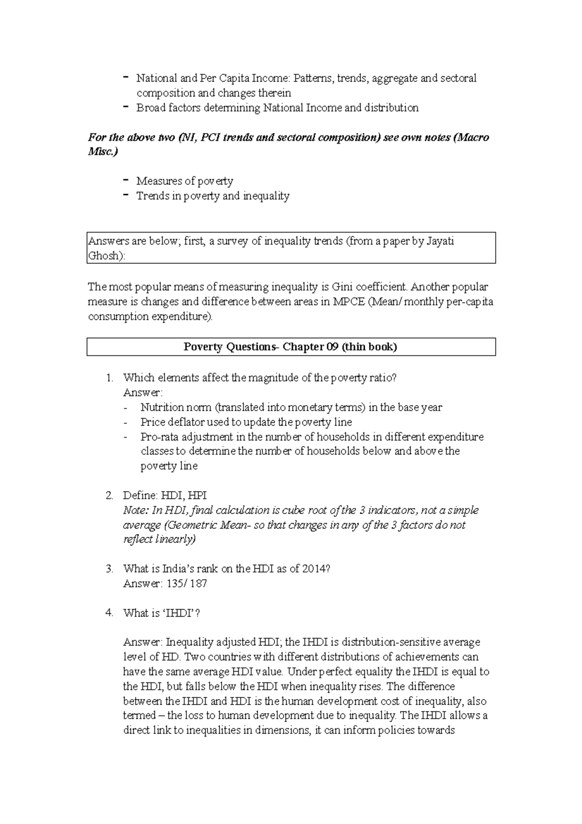 Poverty Inequality Answers - − National and Per Capita Income: Patterns ...
