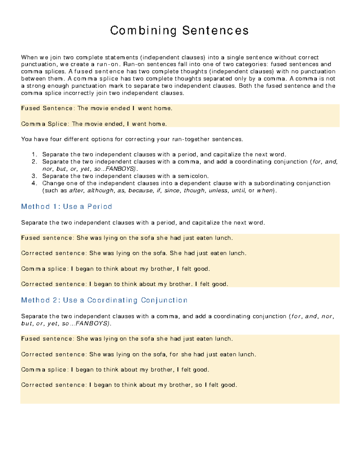 Combining Sentences Info Sheet III - Co m b i n i n g Se n t e n c e s ...