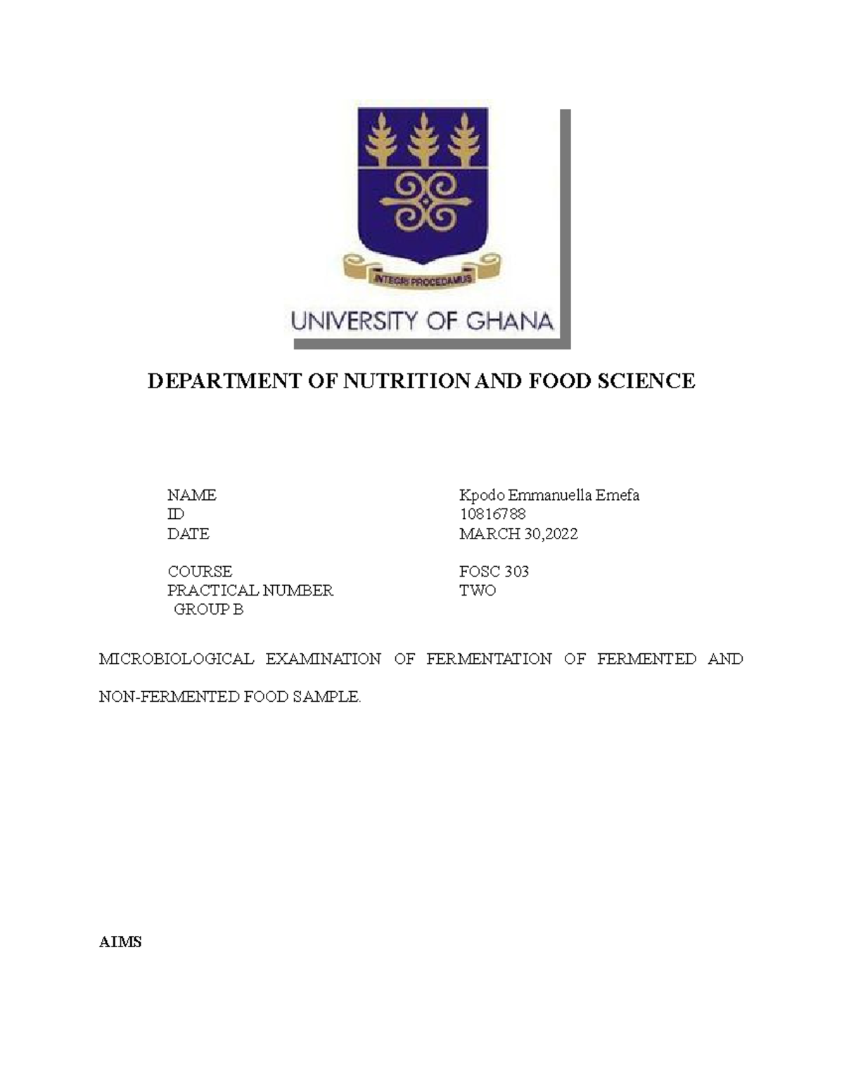 Microbiological Examination OF Fermentation OF Fermented AND NON ...