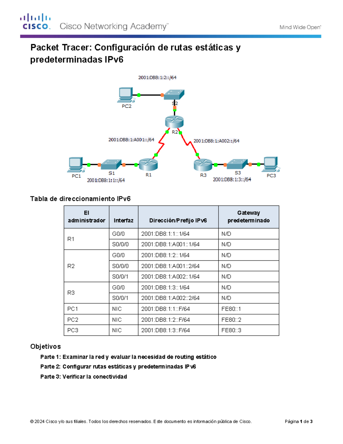 Packet 3 - xxdd xd xd xdxd xdddxdxdxdx - Packet Tracer: Configuración de rutas estáticas y - Studocu
