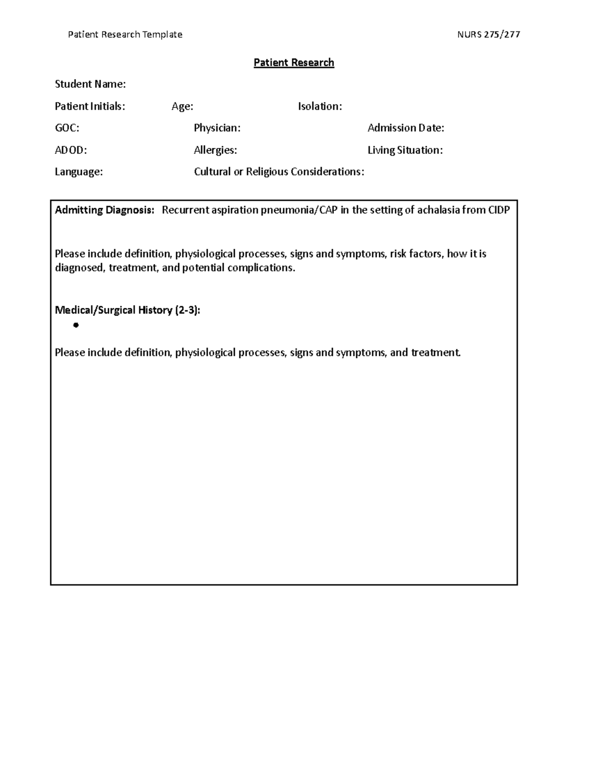 Recurrent aspiration pneumonia CAP in the setting of achalasia from ...
