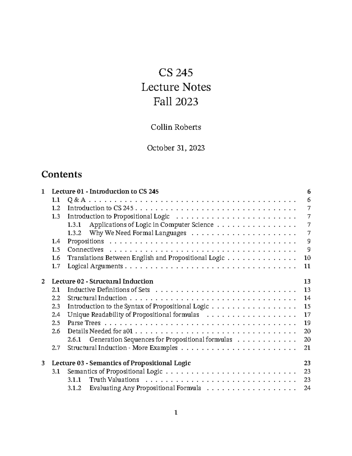 Cs245 Lecture Notes This Is Lecture Notes Lecture Notes Cs Fall October 31 Collin