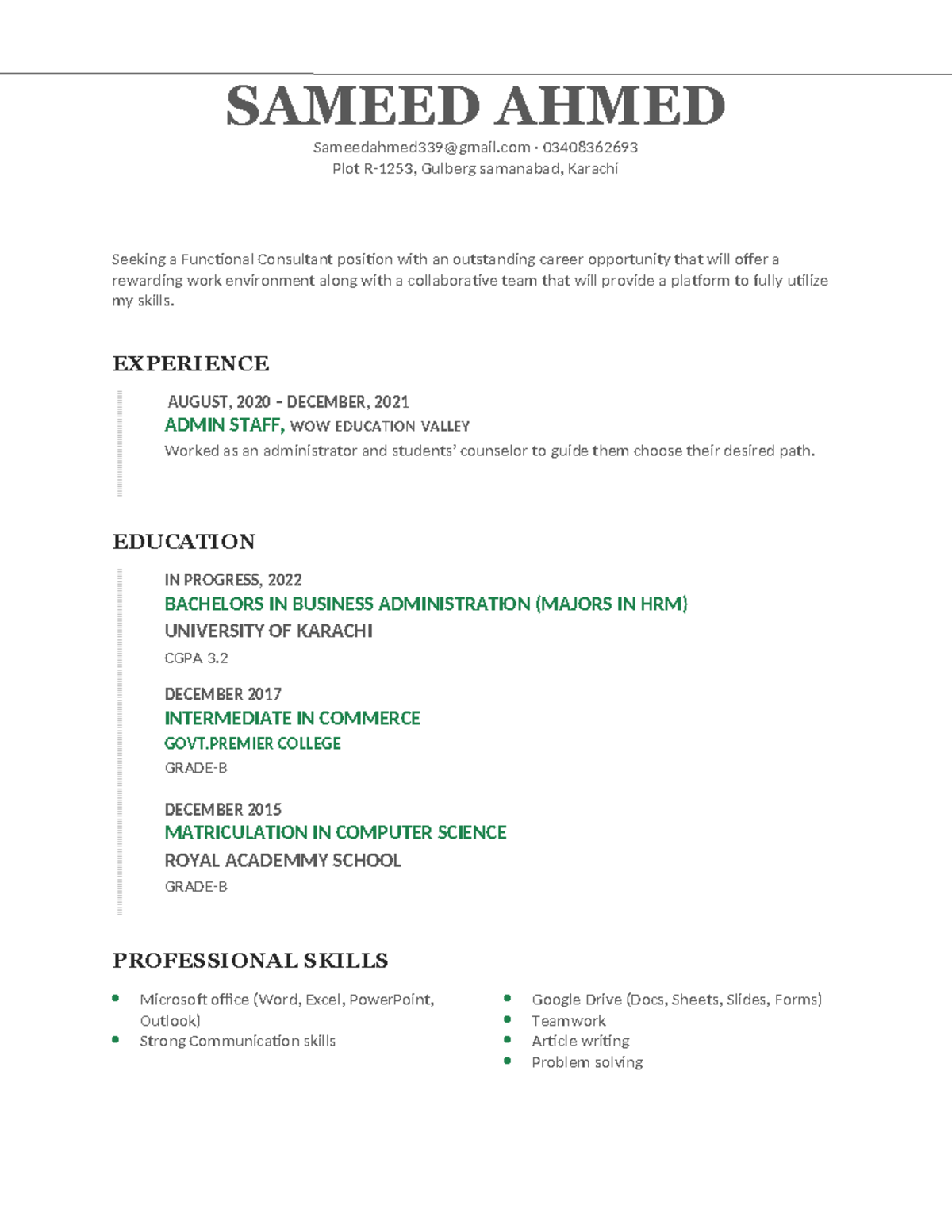 Sameed Ahmed-ERP - SAMEED AHMED Sameedahmed339@gmail · 03408362693 Plot ...