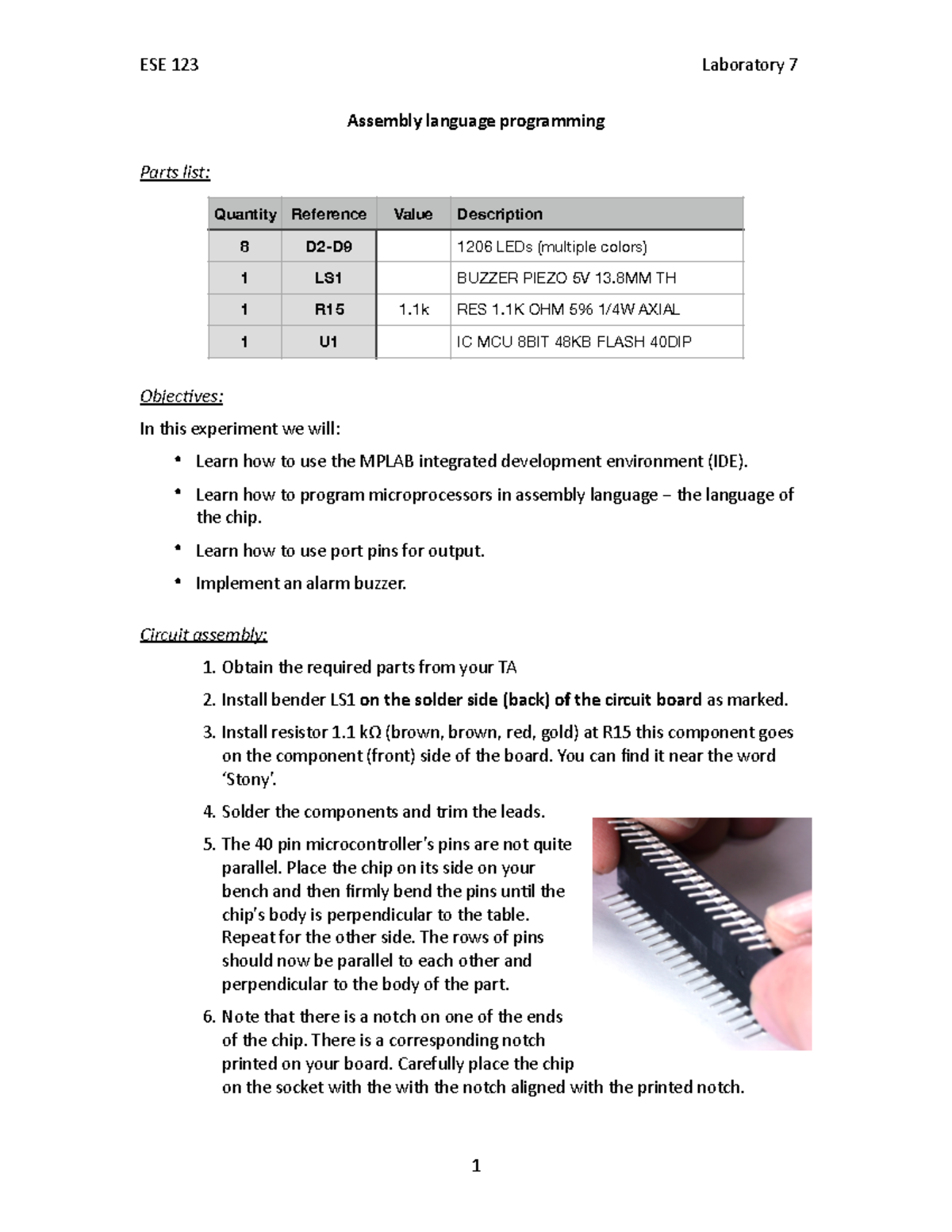 Lab 7 (assembly buzzer) - Assembly language programming Parts list ...