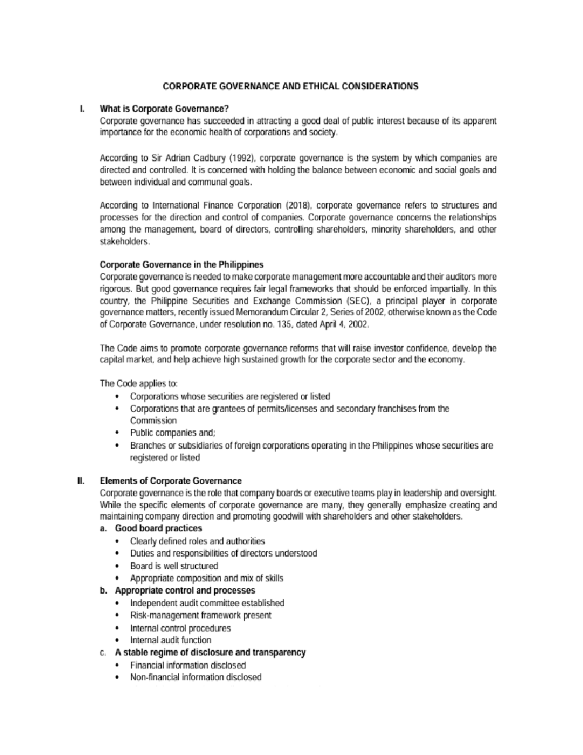 COrporate Governance - CORPORATE GOVERNANCE AND ETHICAL CONSIDERATIONS ...