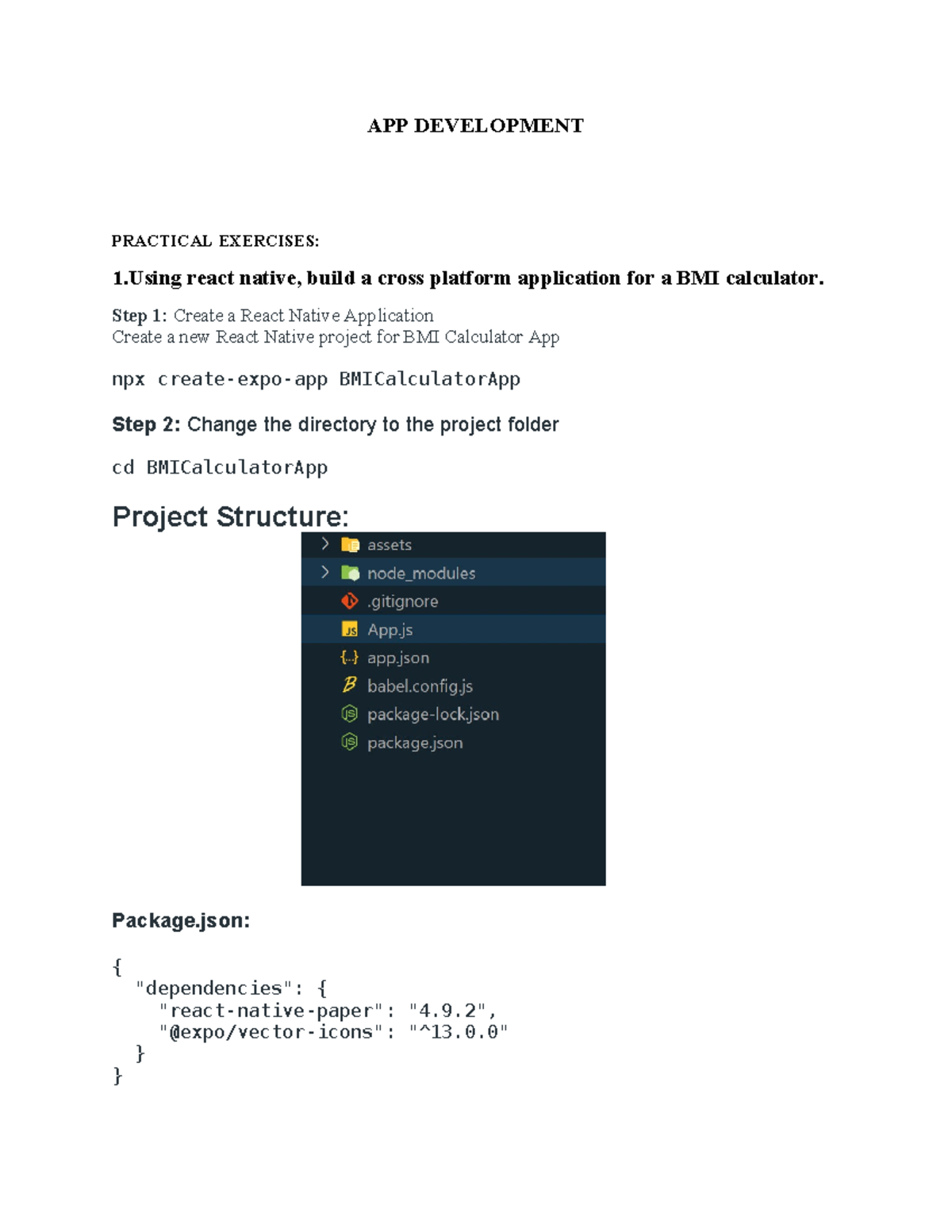 APP Development Manual - APP DEVELOPMENT PRACTICAL EXERCISES: 1 react native, build a cross ...