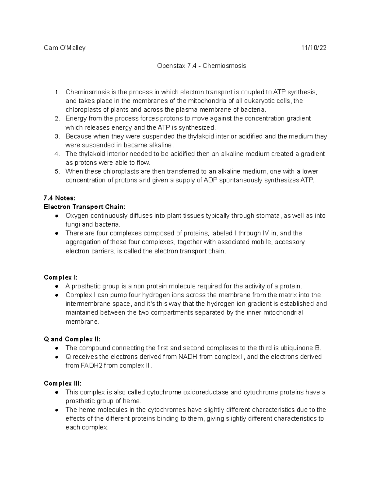 Cameron O'Malley - #27- Wkbk - Chemiosmosis and Openstax 7 - Cam O ...