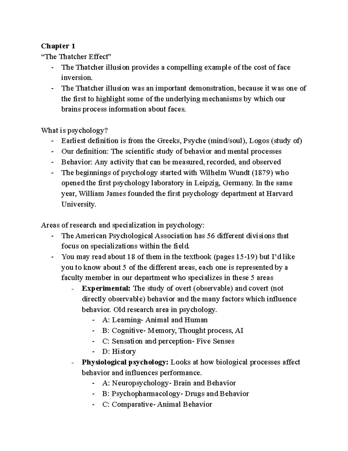 Intro To Psych Notes Taken Directly From Lecture Needed To Succeed
